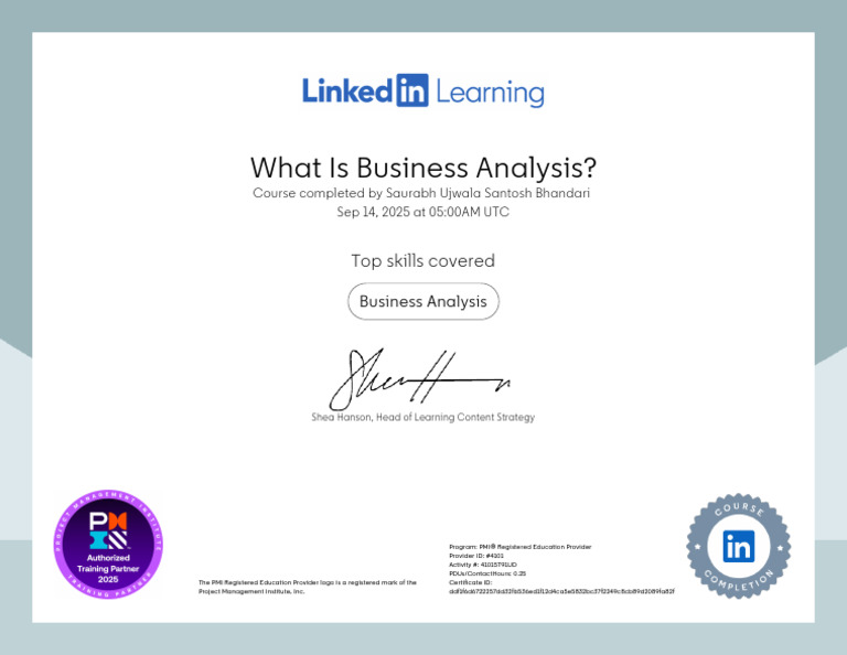 CertificateOfCompletion - What Is Business Analysis | PDF