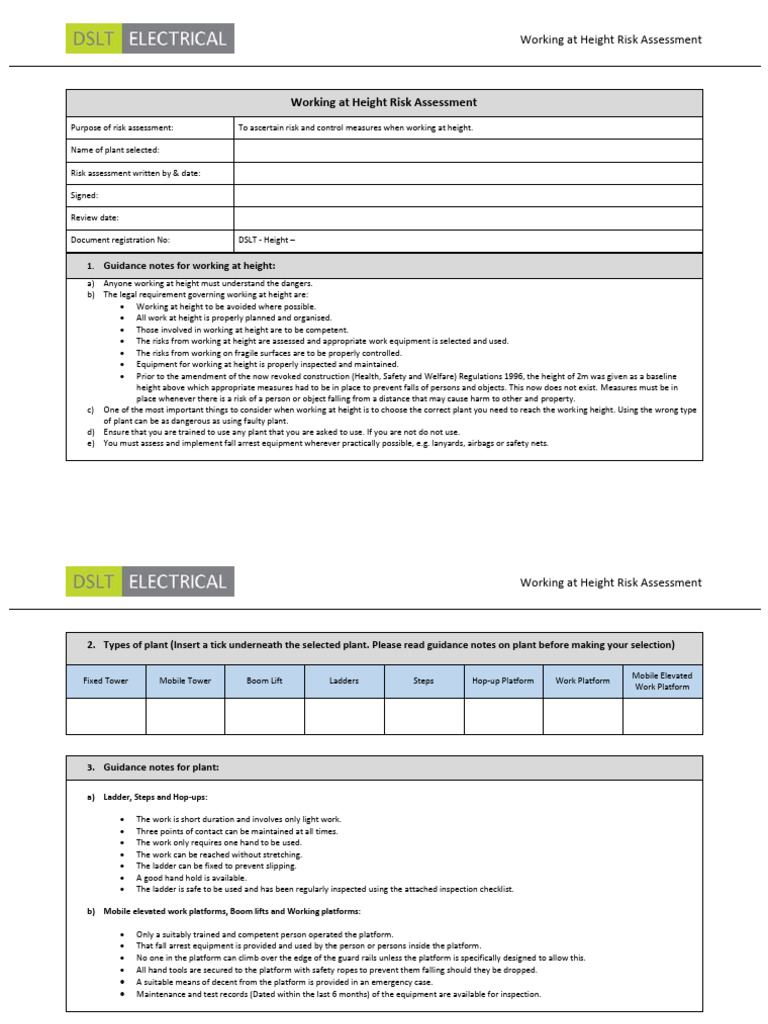 Working at Height Risk Assessment | PDF | Scaffolding | Risk