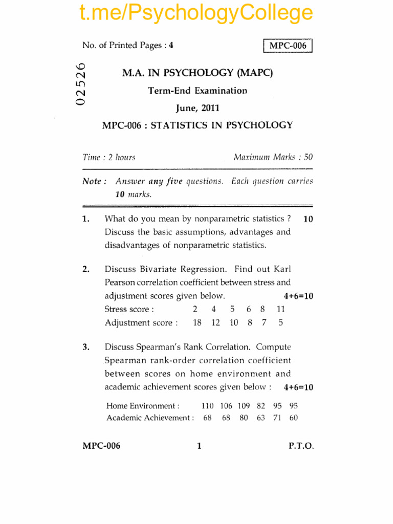 MPC006 - Statistics in Psychology | PDF | Statistics | Analysis Of Variance
