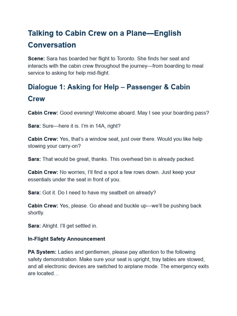 Cabin Crew Conversations on Flights | PDF | Flight Attendant | Airliner