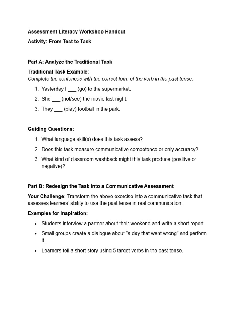 Assessment Literacy Workshop Handout | PDF