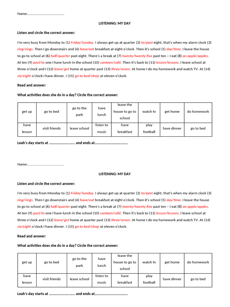 Daily Routine Listening Exercise | PDF | Eating Behaviors Of Humans | Meal