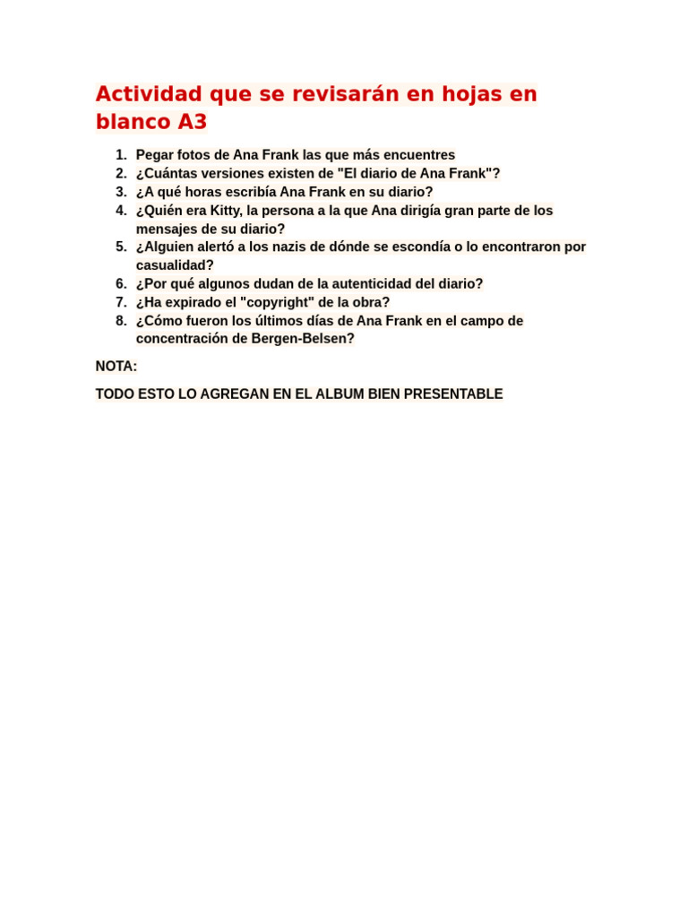 Actividad de Ana Frank | PDF
