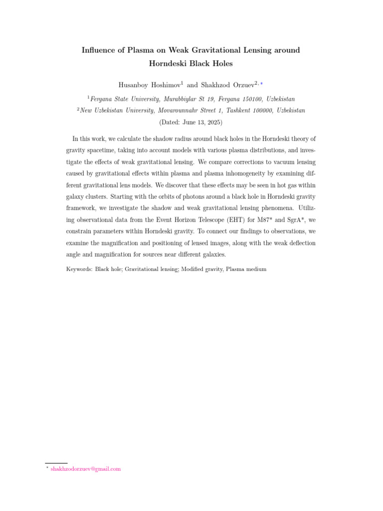 Gravitional Weak Lensing in Horndeski Solution | PDF | Black Hole | Gravity