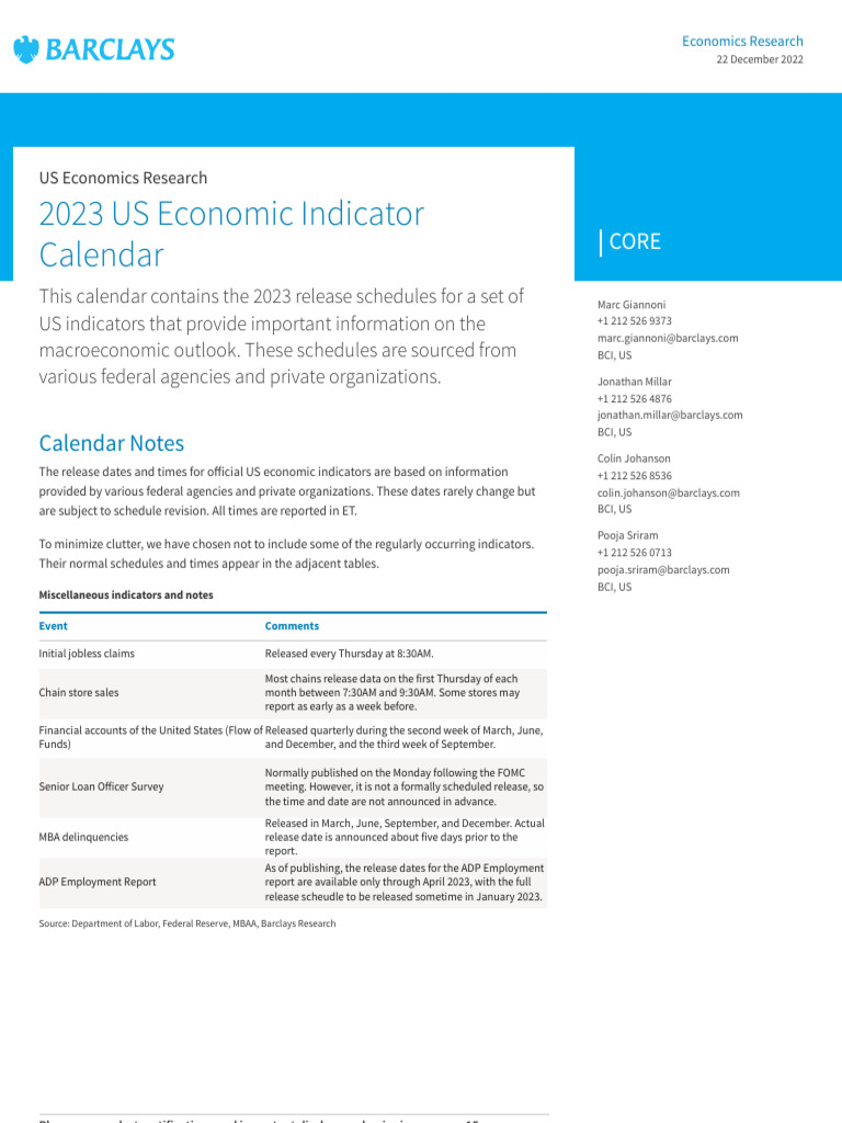 2023 US Economic Indicator Calendar | PDF | Federal Reserve | Federal ...