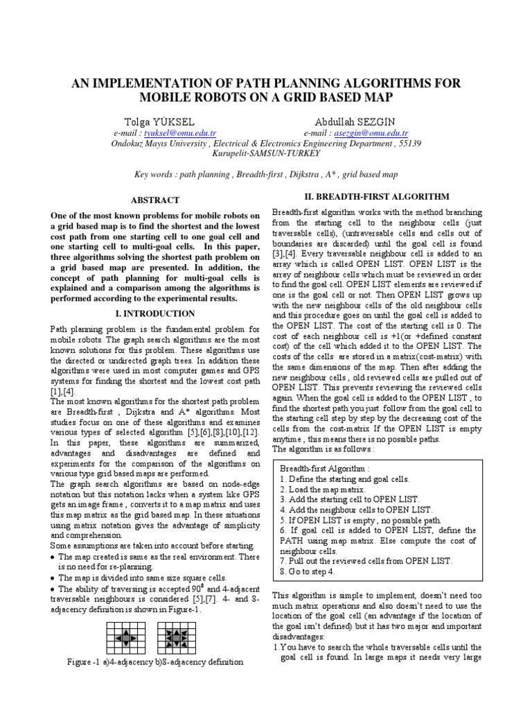 An Implementation of Path Planning Algorithms For Mobile Robots On A Grid Based Map | PDF ...