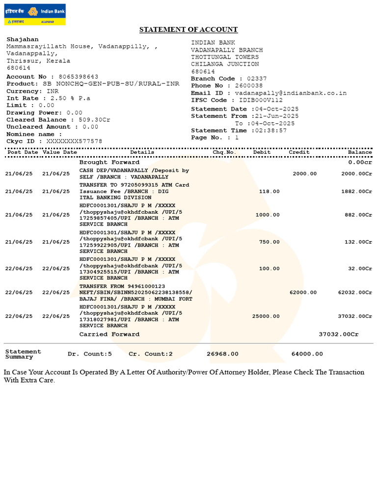 Indian Blank Account Statement | PDF | Debit Card | Service Industries