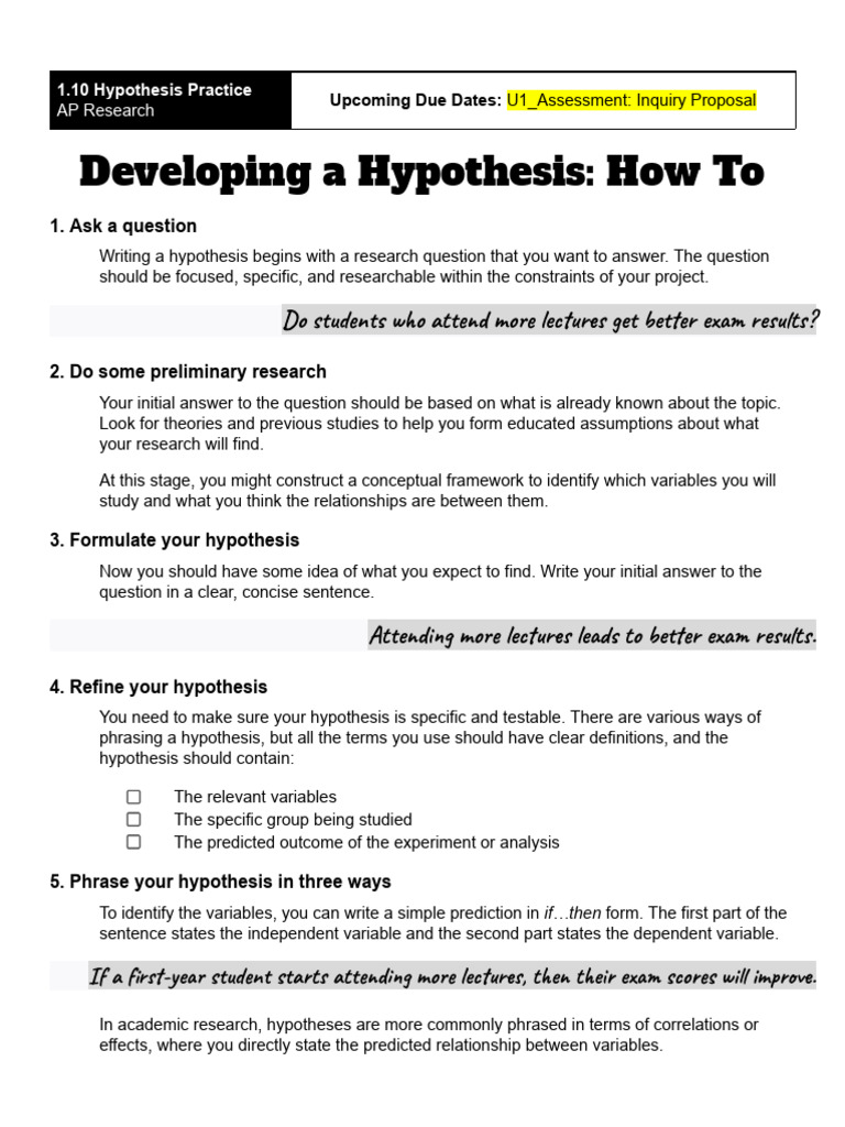 1.11 Inquiry Proposal + Hypothesis | PDF | Hypothesis | Psychological ...