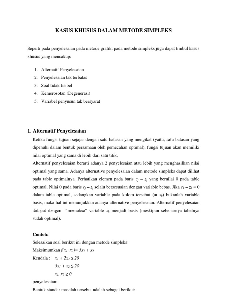 Kasus Khusus Metode Simpleks | PDF | Sains & Matematika