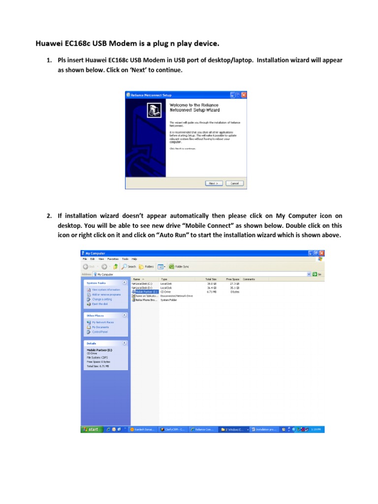 Installation Huawei EC168c | PDF | Installation (Computer Programs) | Icon (Computing)