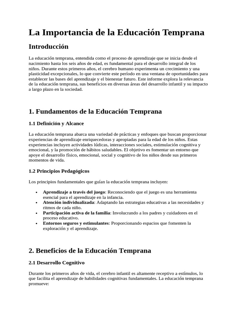 Beneficios de la Educación Temprana | PDF | Aprendizaje | Desarrollo ...