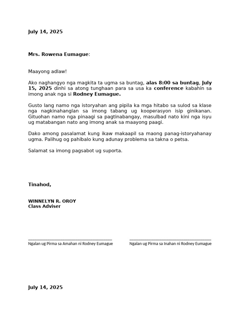 Letter Sa Parents | PDF