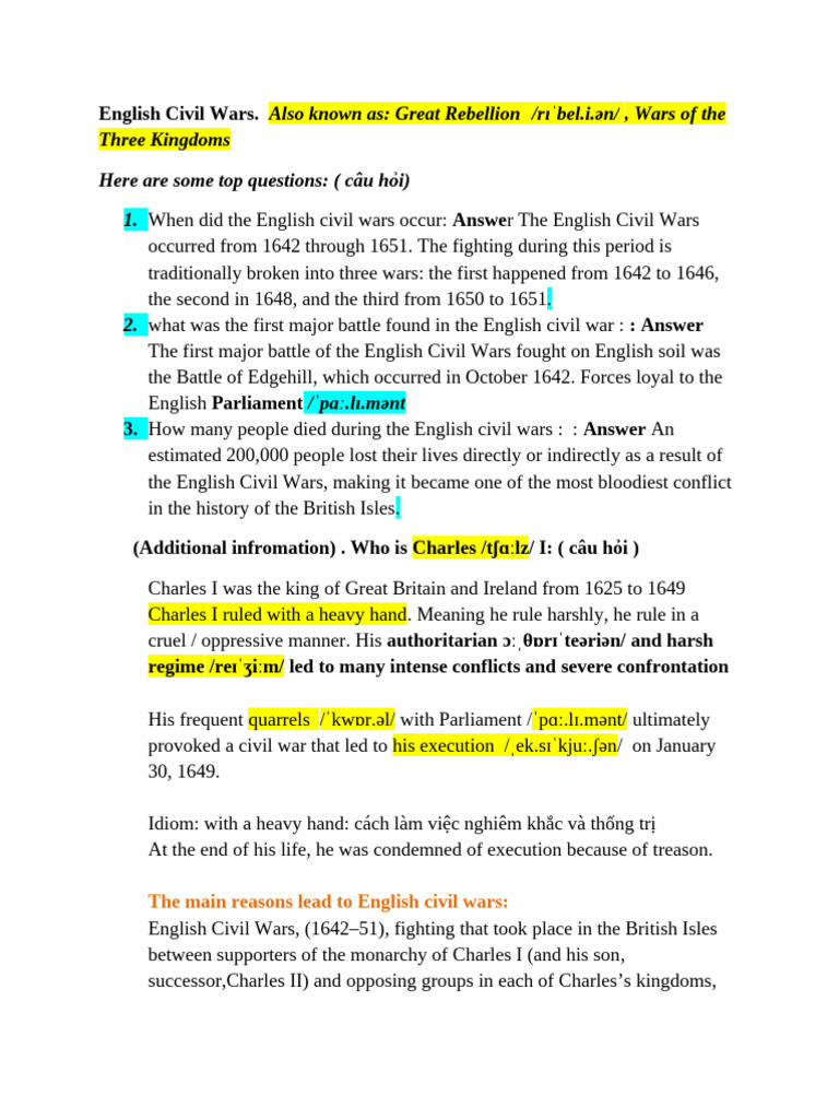 Tóm Tắt ý English Civil War | PDF | Oliver Cromwell | English Civil War