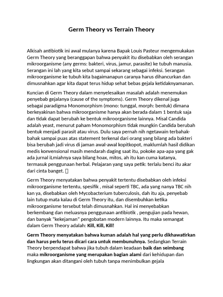 Germ Theory Vs Terrain Theory | PDF