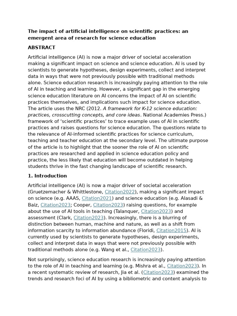 The Impact of Artificial Intelligence On Scientific Practices | PDF | Science Education | Science
