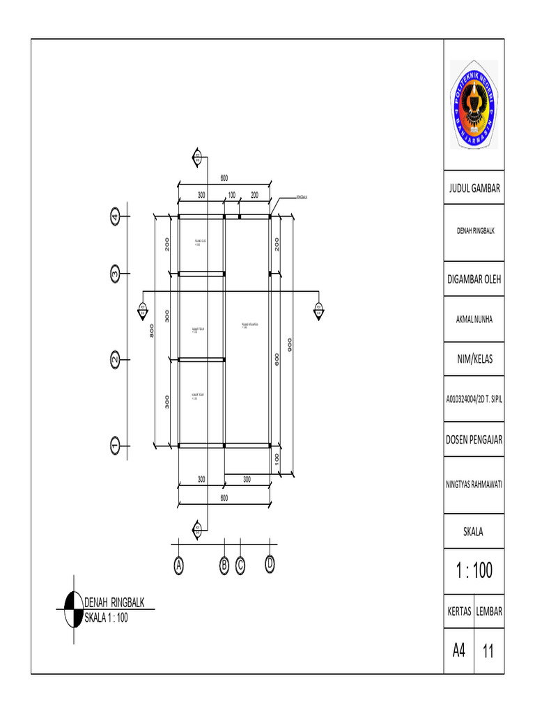Denah Ringbalk Skala 1:100 T. Sipil | PDF