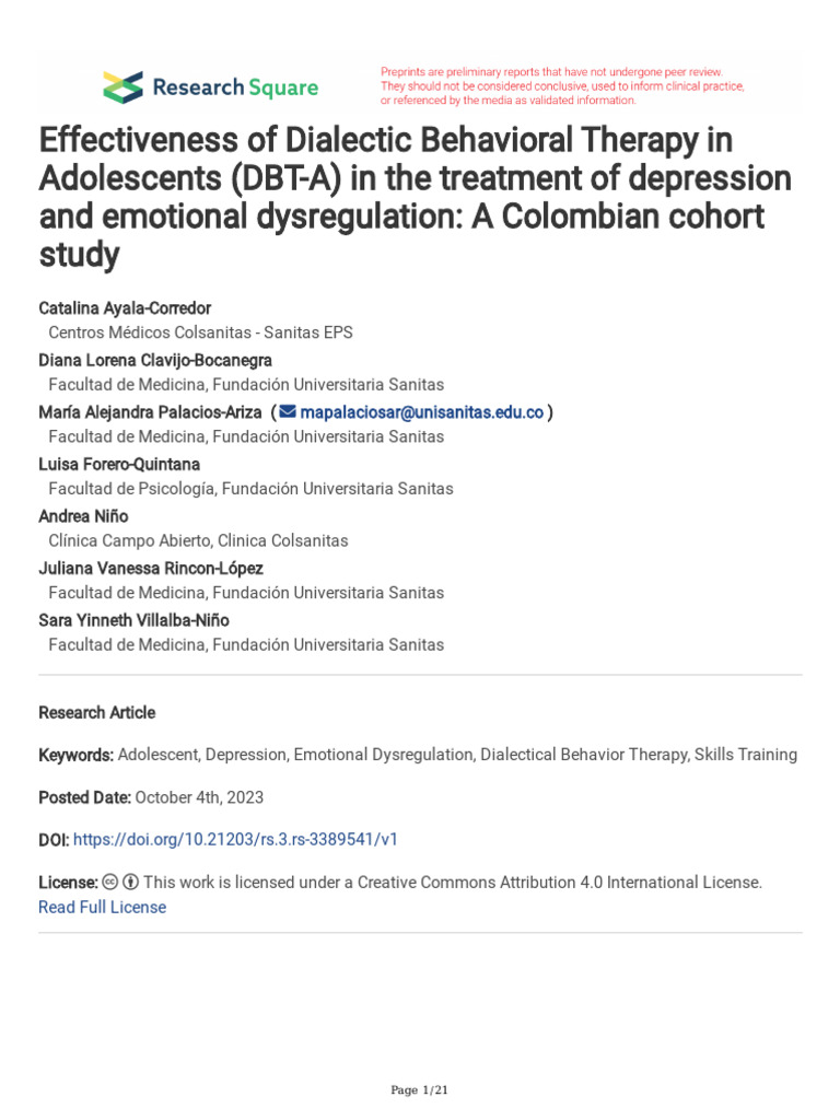 Effectiveness of Dialectic Behavioral Therapy in A | PDF | Dialectical ...
