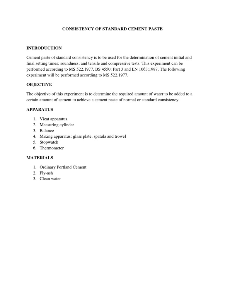 Consistency of Standard Cement Paste | PDF | Cement | Experiment