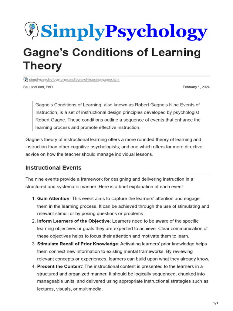 Gagne's Nine Events of Instruction Explained | PDF | Learning | Knowledge