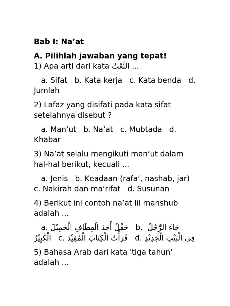 Latihan Soal Naat Dan Isim Mausul | PDF