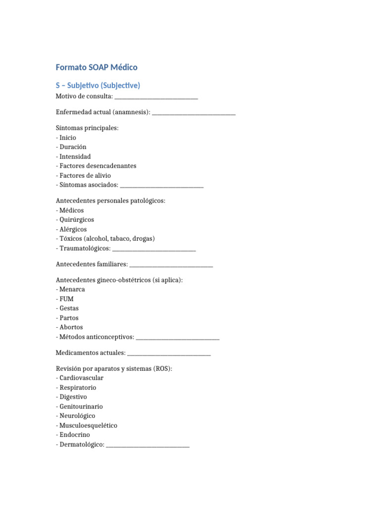 Formato SOAP Medico | PDF
