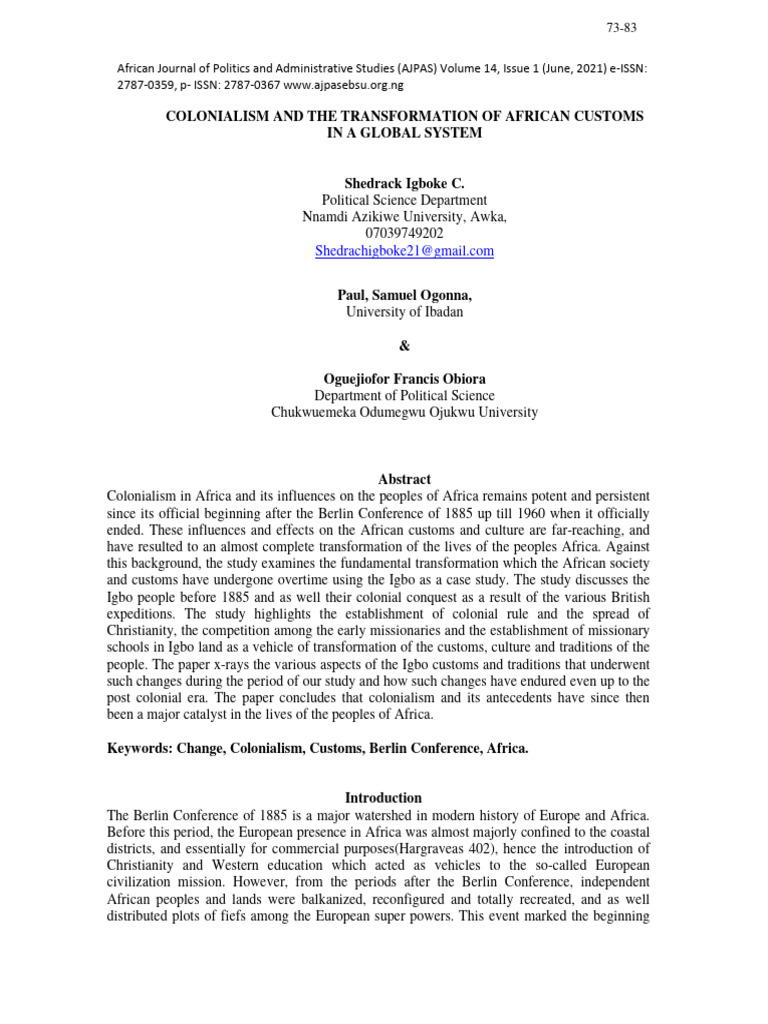 Colonialism and The Transformation of African Customs in A Global ...