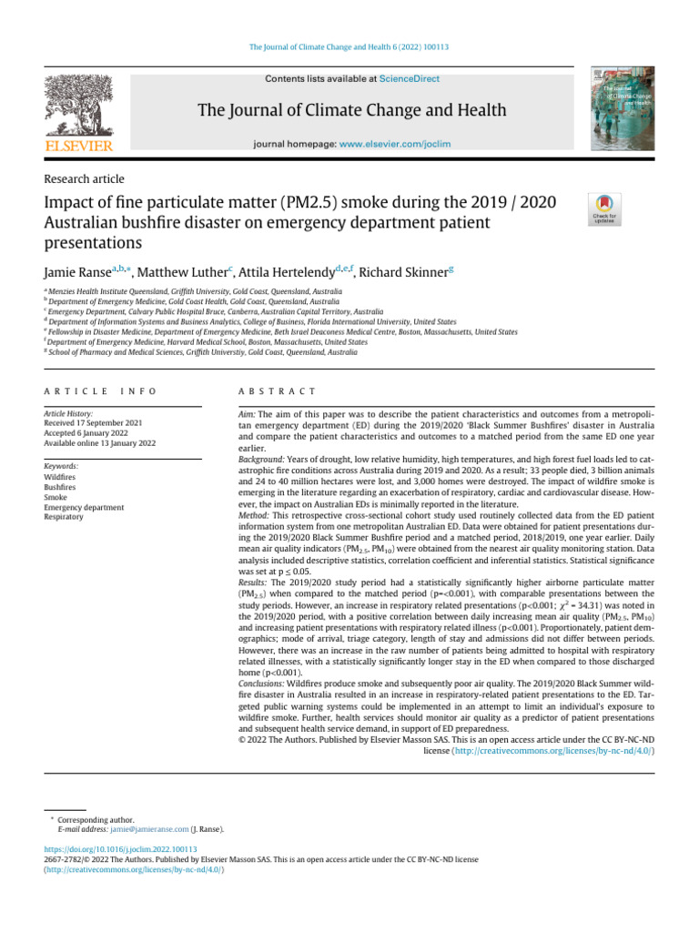 Impact of Fine Particulate Matter PM2 5 Smoke During 2022 The Journal ...