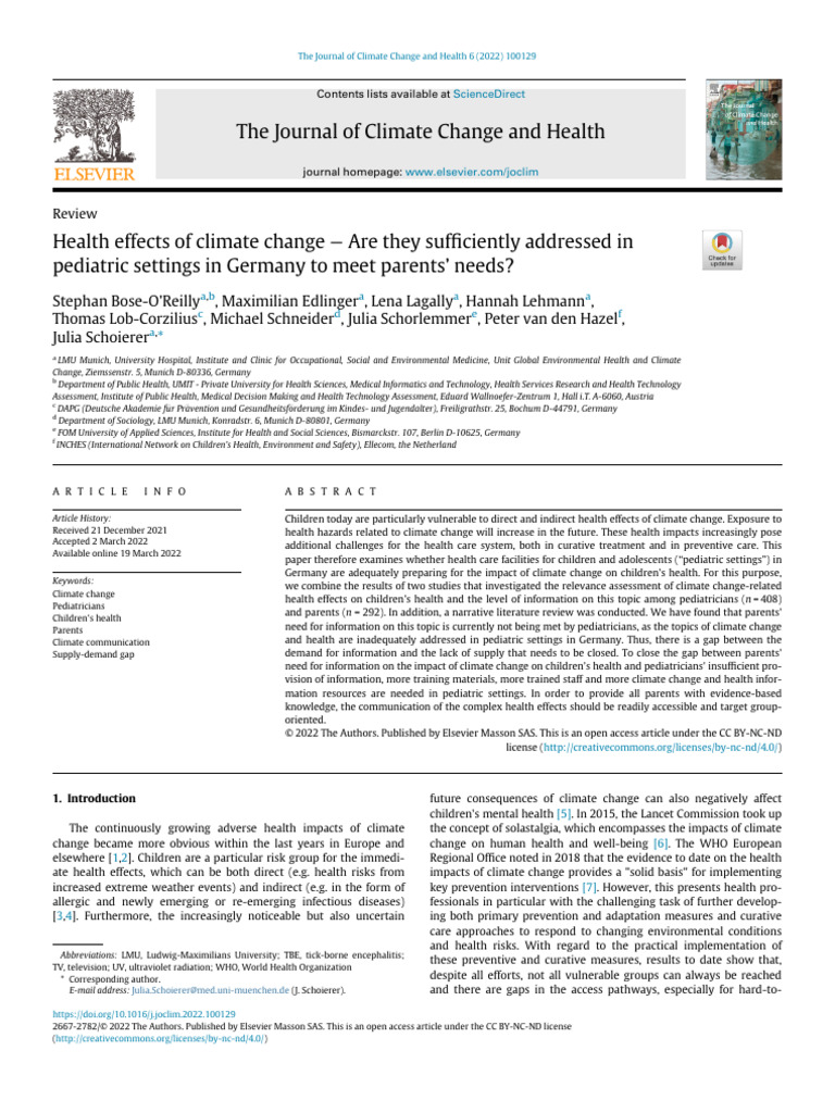 Health Effects of Climate Change Are They Sufficien 2022 the Journal of ...