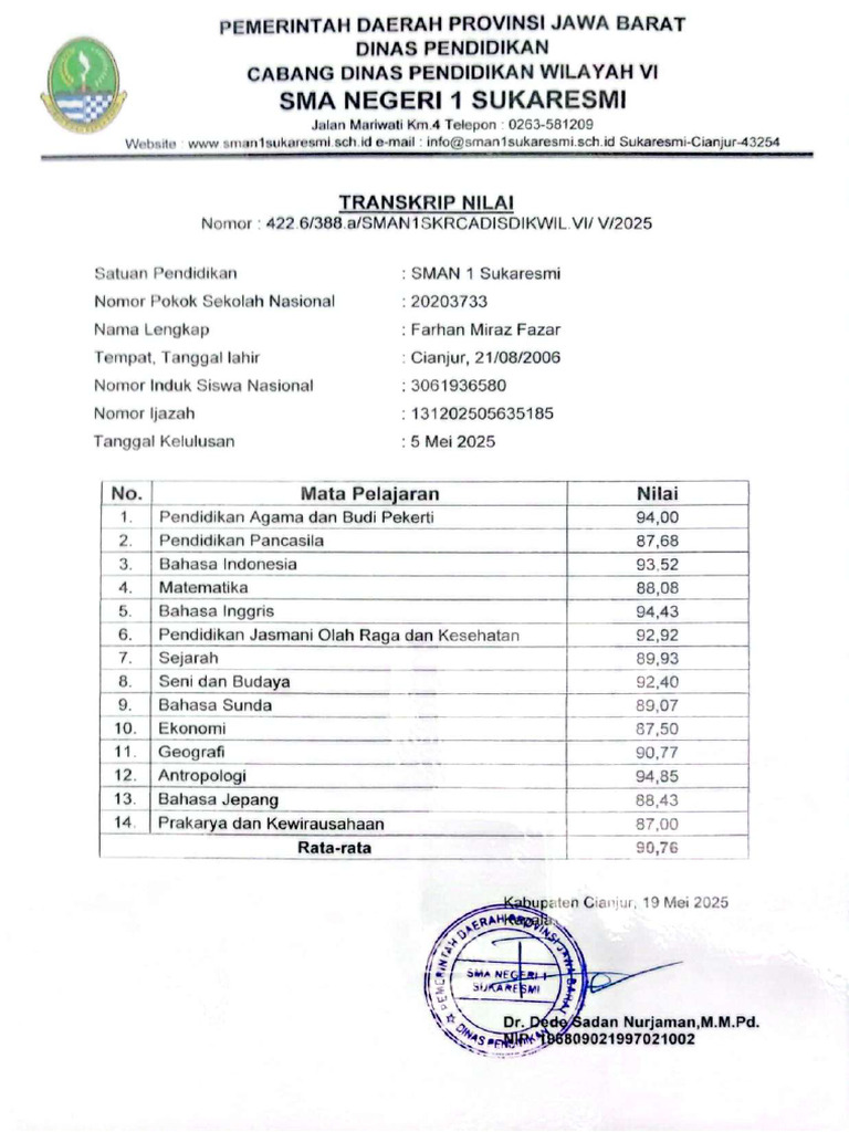 Transkrip Nilai | PDF