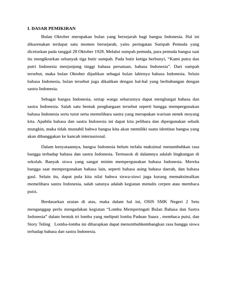 Proposal Bulan Bahasa Smkn 2 Setu Th 2025 | PDF