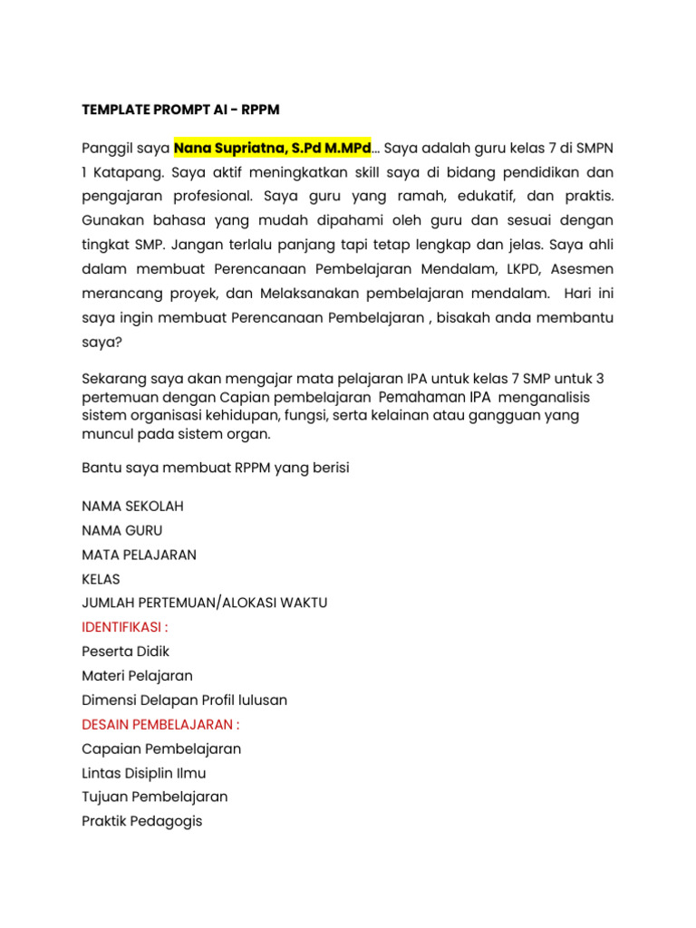 RPPM IPA Kelas 7: Perencanaan Pembelajaran | PDF