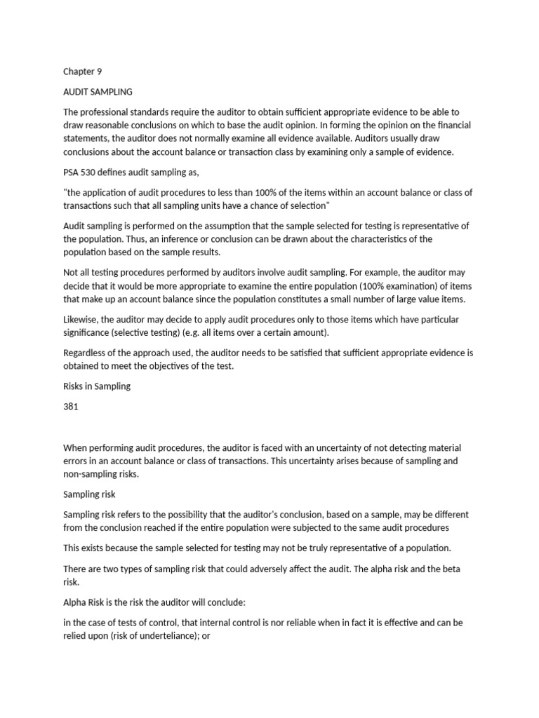 Chapter 9 Audit Sampling | PDF | Audit | Sampling (Statistics)