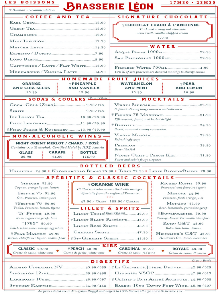 Brasserie Leon Beverage Menu March 2024 | PDF | Martini (Cocktail ...