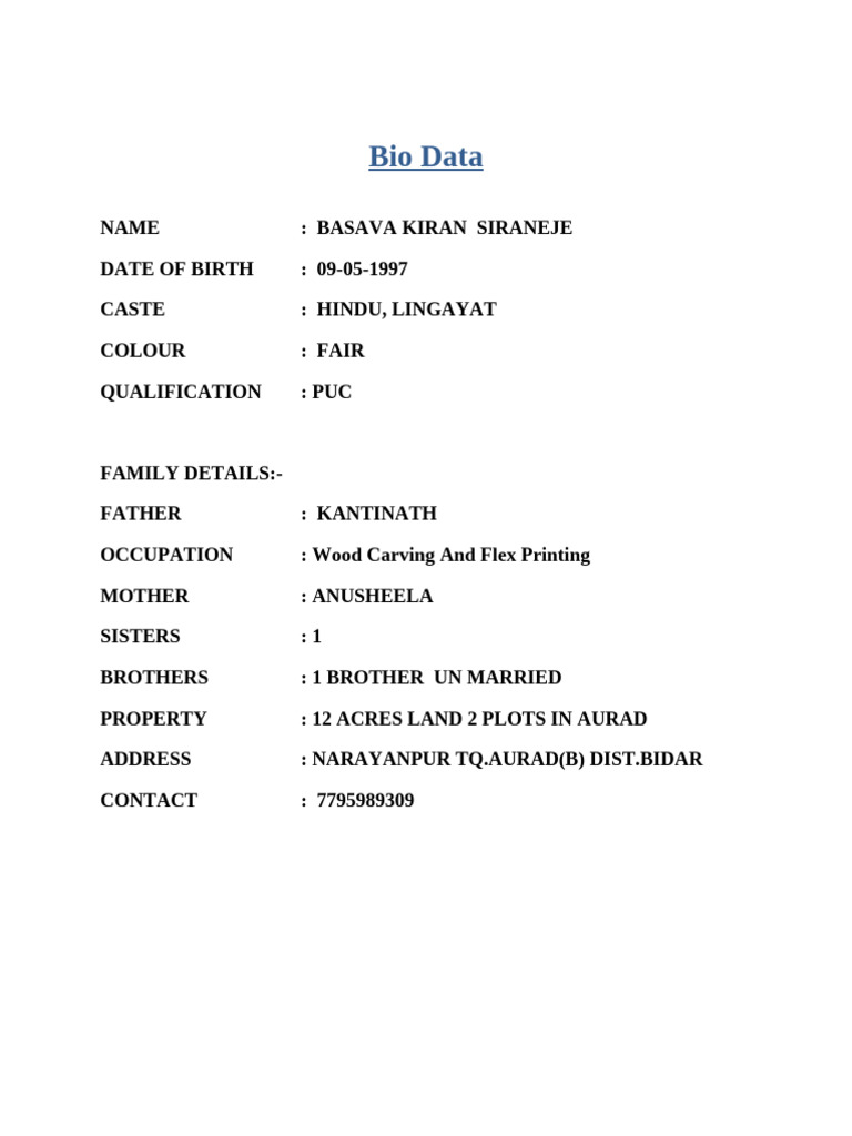 Bio Data Swati | PDF