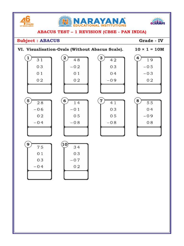Grade-4 Abacus Test-1 Teacher Handout Revision Paper 20251003 194653 | PDF