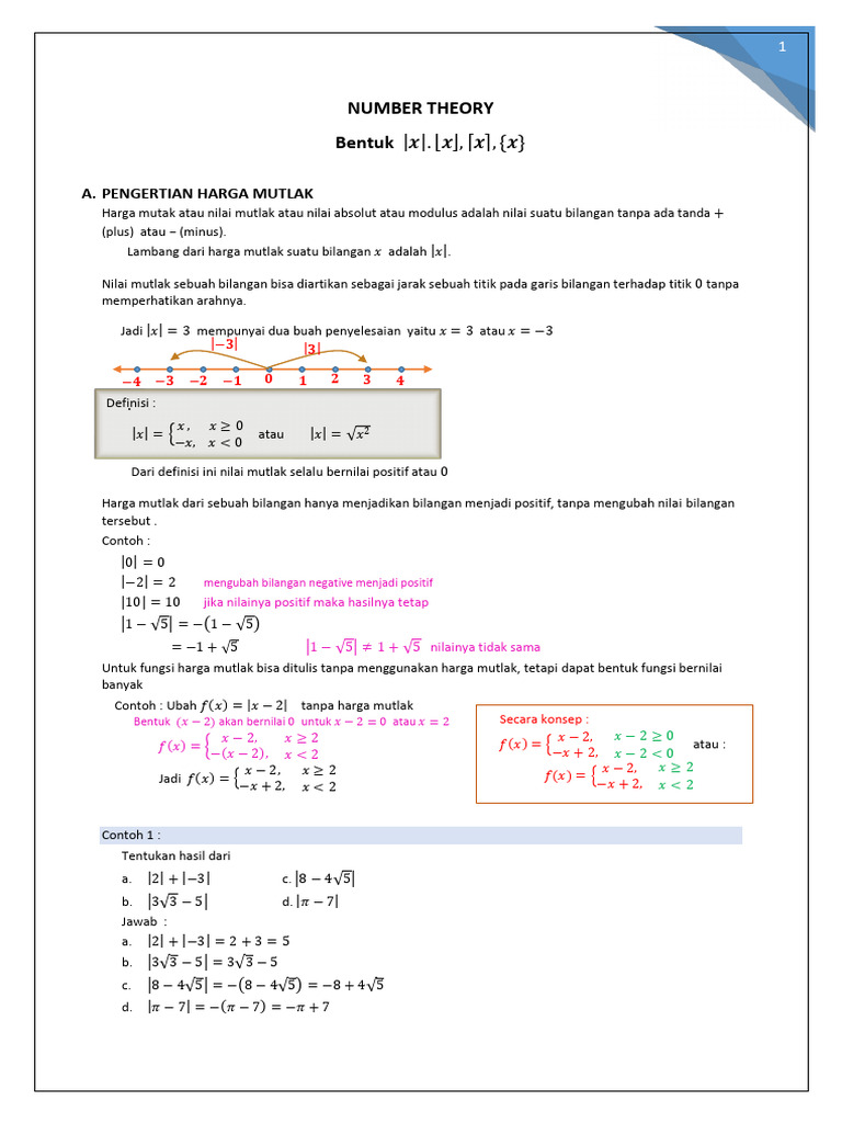 NUMBER THEORY (Harga Mutlak, Tangga..) | PDF