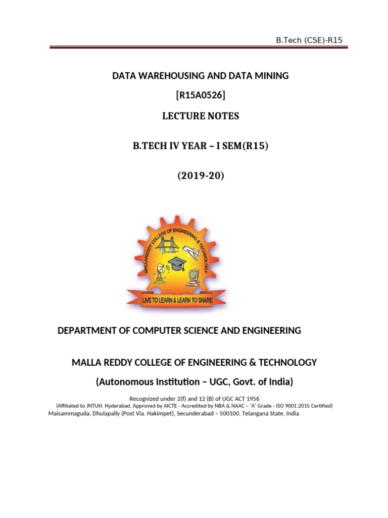 Data Warehousing&Data Mining Notes | PDF | Information Technology ...