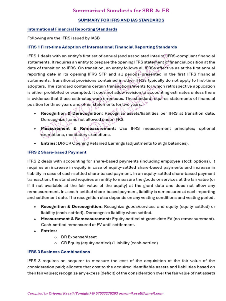 Summary of Key IFRS Standards | PDF | Fair Value | International ...