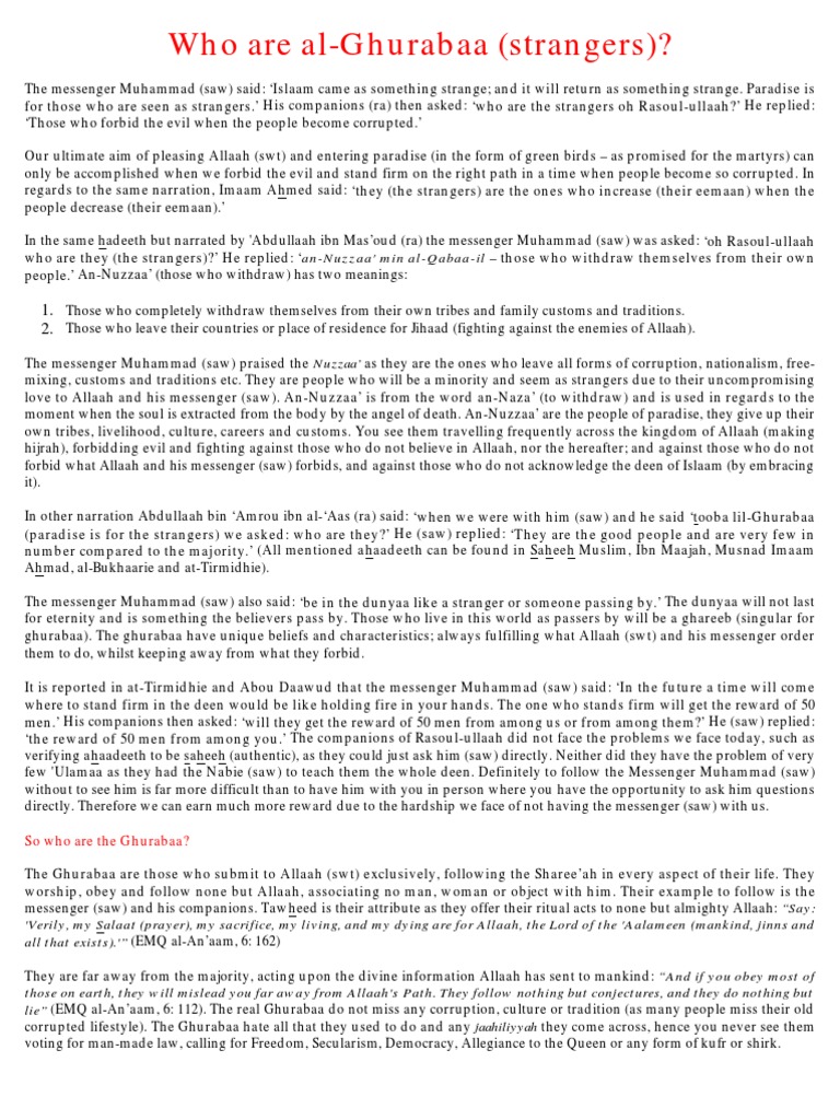 Who Are Al-Ghurabaa | PDF | Prophets And Messengers In Islam | Sahabah