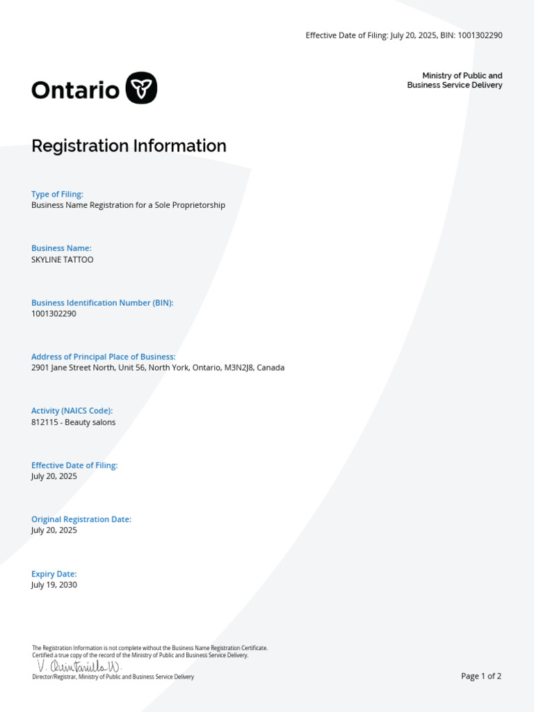 Registration Information of A Sole Proprietorship en | PDF