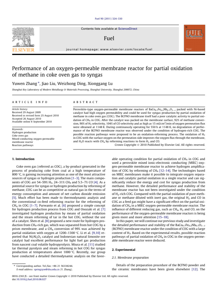 18 - Performance of An Oxygen-Permeable Membrane For Partial Oxidation of Methane in Coke Oven ...