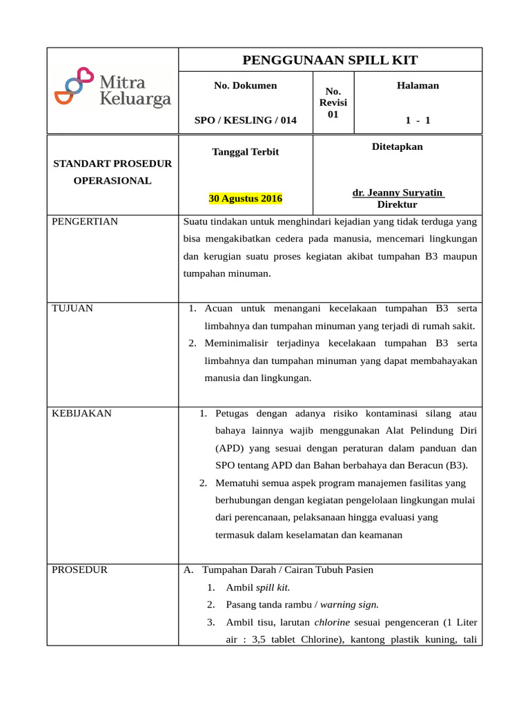 Prosedur Penggunaan Spill Kit Medis | PDF