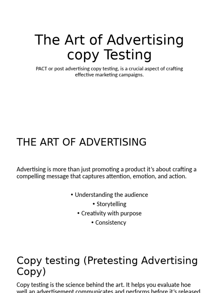 The Art of Advertising Copy Testing (Mm3) | PDF