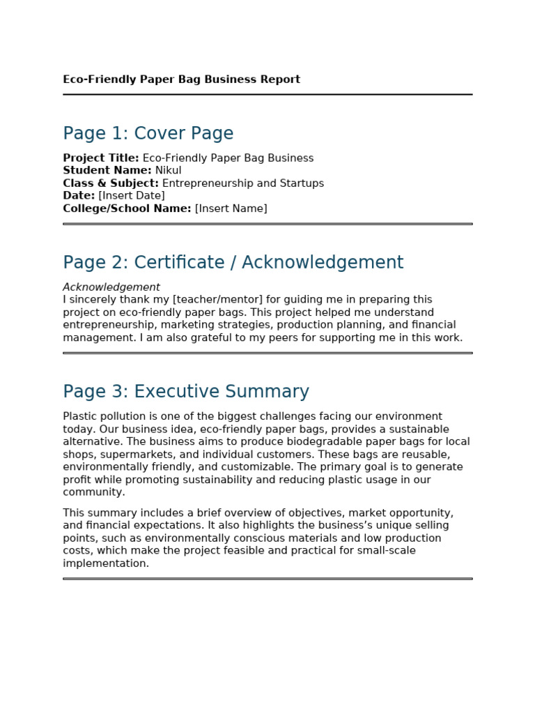 Eco Friendly Paper Bag Report | PDF | Marketing | Sustainability