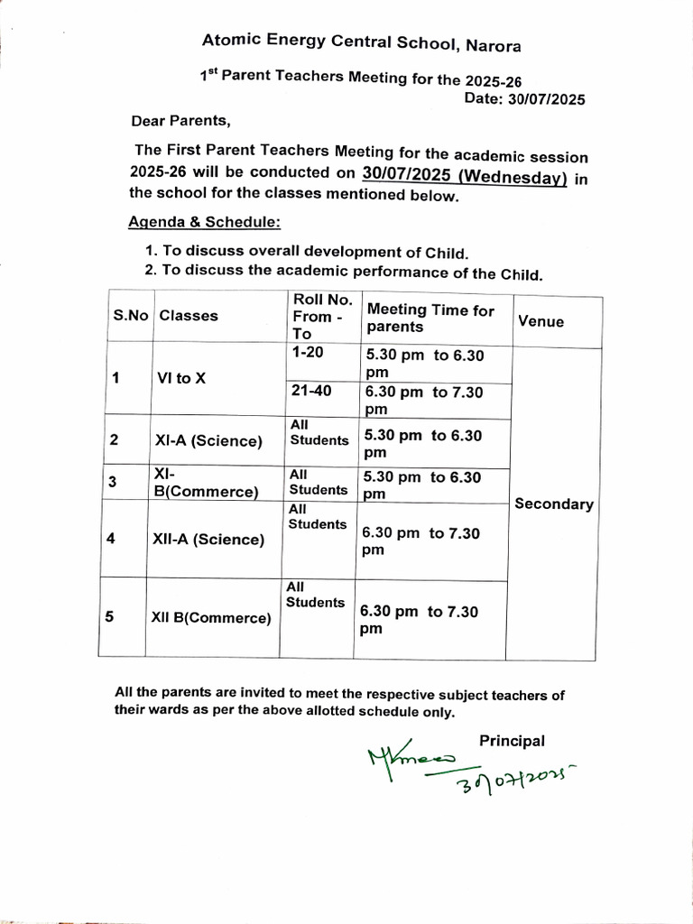 1st PTM Schedule 2025-26 | PDF