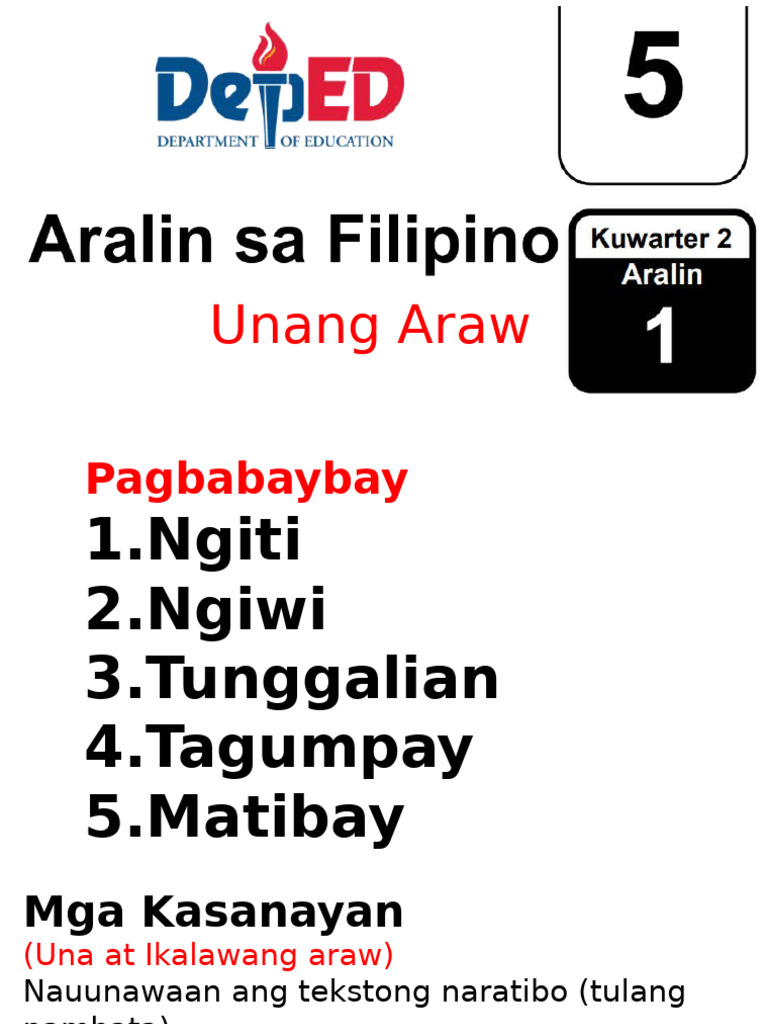 Filipino 5 q2 Week 1 Day 1 (MATATAG CURRICULUM) | PDF