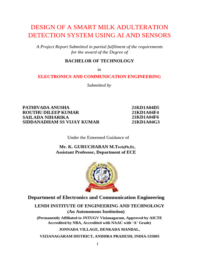 Smart Milk Adulteration Detection System | PDF | Raspberry Pi | Sensor