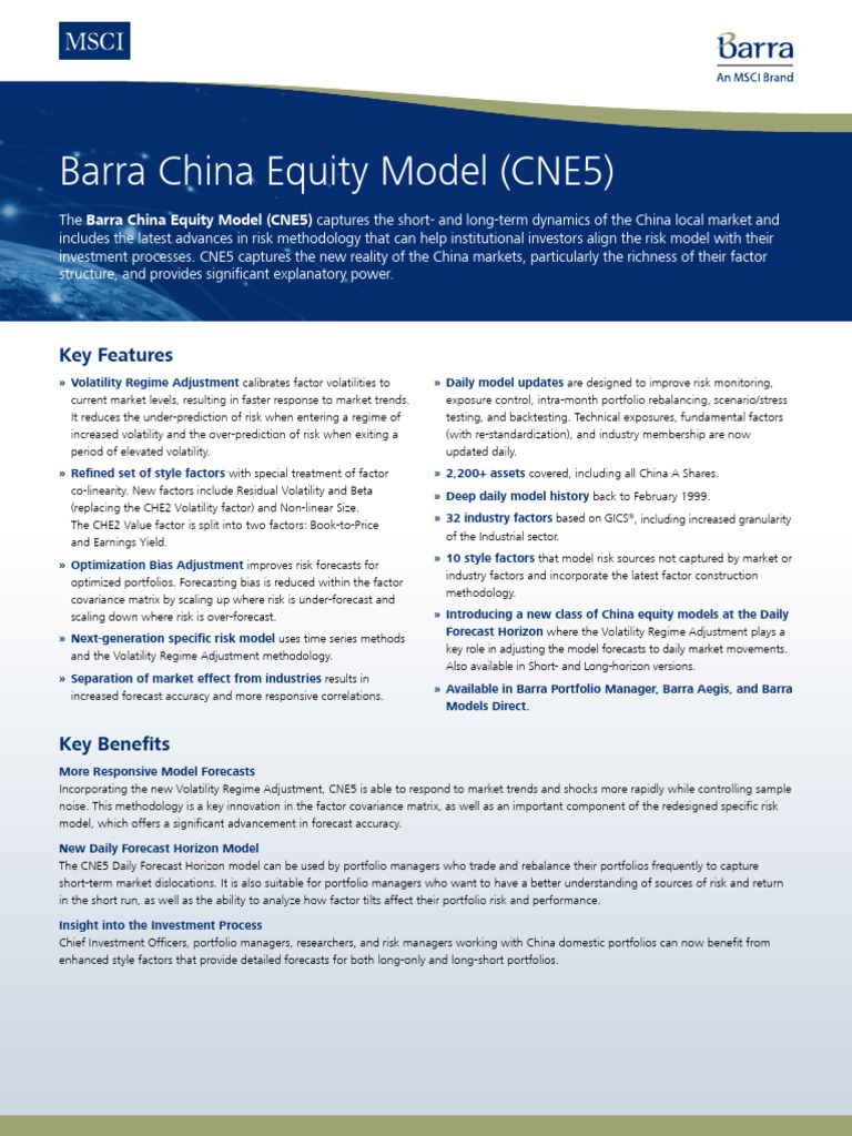 Barra China Equity Model CNE5 | PDF | Msci | Investing