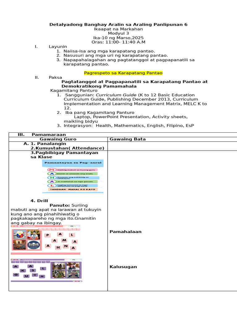 Detalyadong Banghay Aralin Sa Araling Panlipunan 6 | PDF