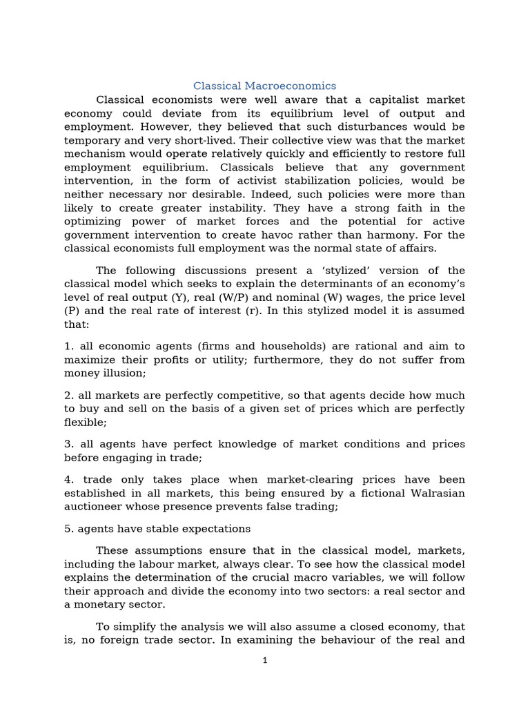 Classical Macroeconomics Overview | PDF | Production Function | Labour ...